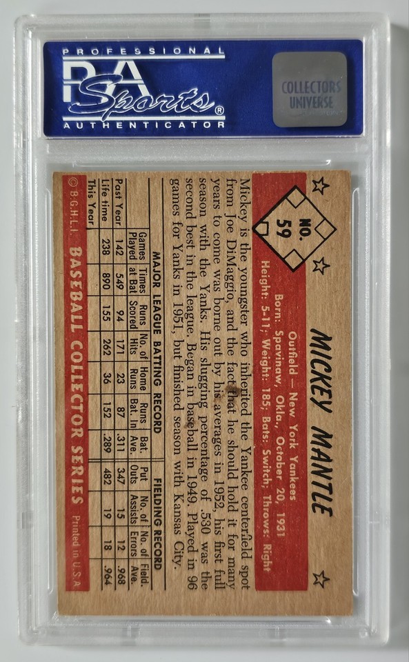 1953 BOWMAN COLOR BASEBALL #59 MICKEY MANTLE PSA 6 EX-MT HOF YANKEES | eBay