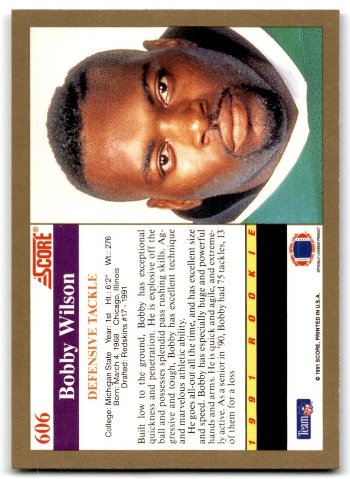 1991 Score Bobby Wilson Rookie Washington Redskins #606 | eBay