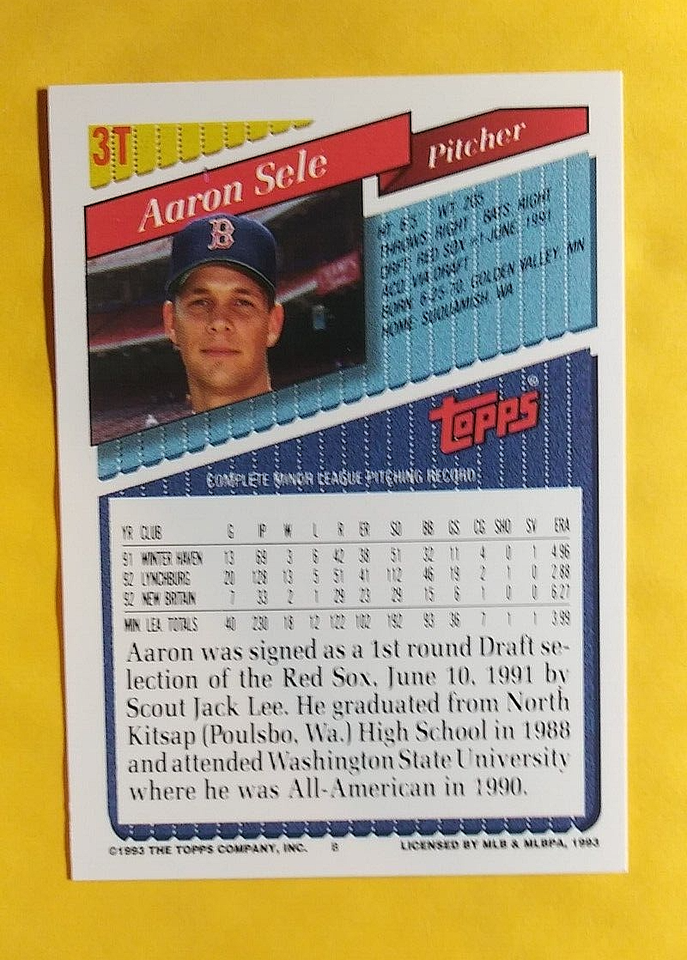 1993 Topps Baseball Card Aaron Sele Boston Red Sox #3T | eBay