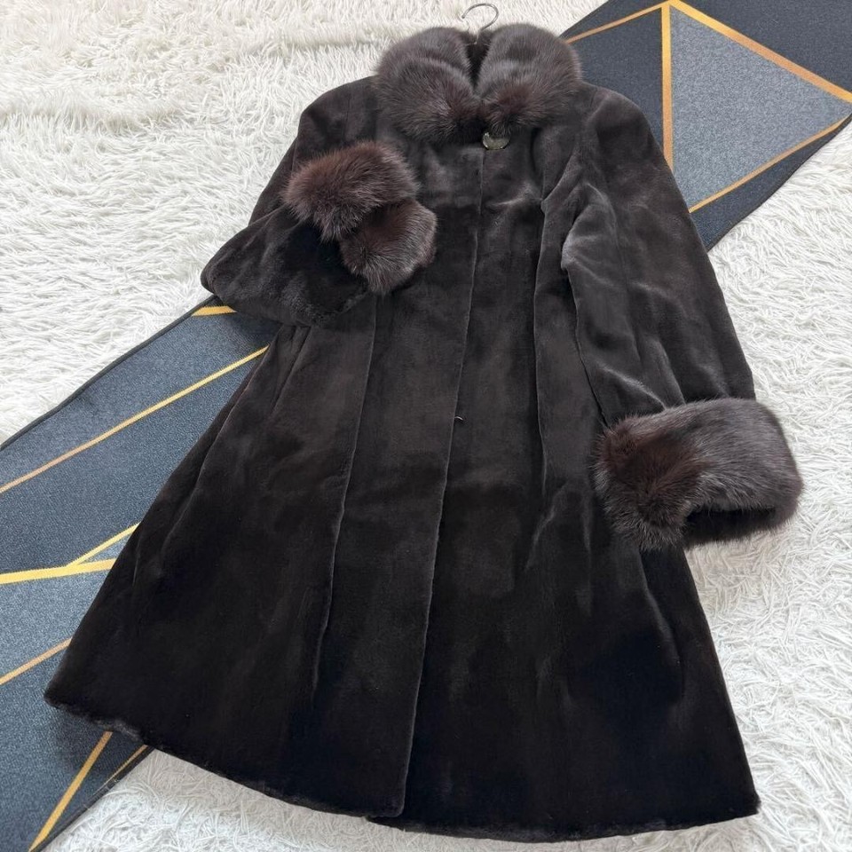 Russian Sable Fur Trimmed Blackglama Sheared Mink Women's Long Coat US ...