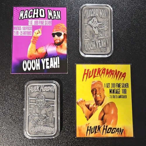 WWF Macho Man Randy Savage & Hulk Hogan 1oz Silver Bars Limited Mintage ...