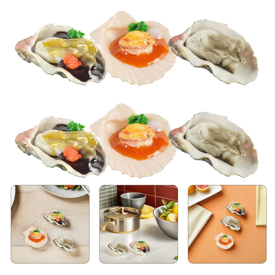 6 Pcs Artificial Oyster Realistic Fake Seafood Oysters Simulation ...