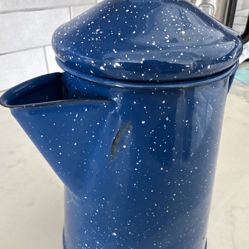 Vintage Enamel Ware Blue White Speckled Camping/Cowboy Coffee Pot ...