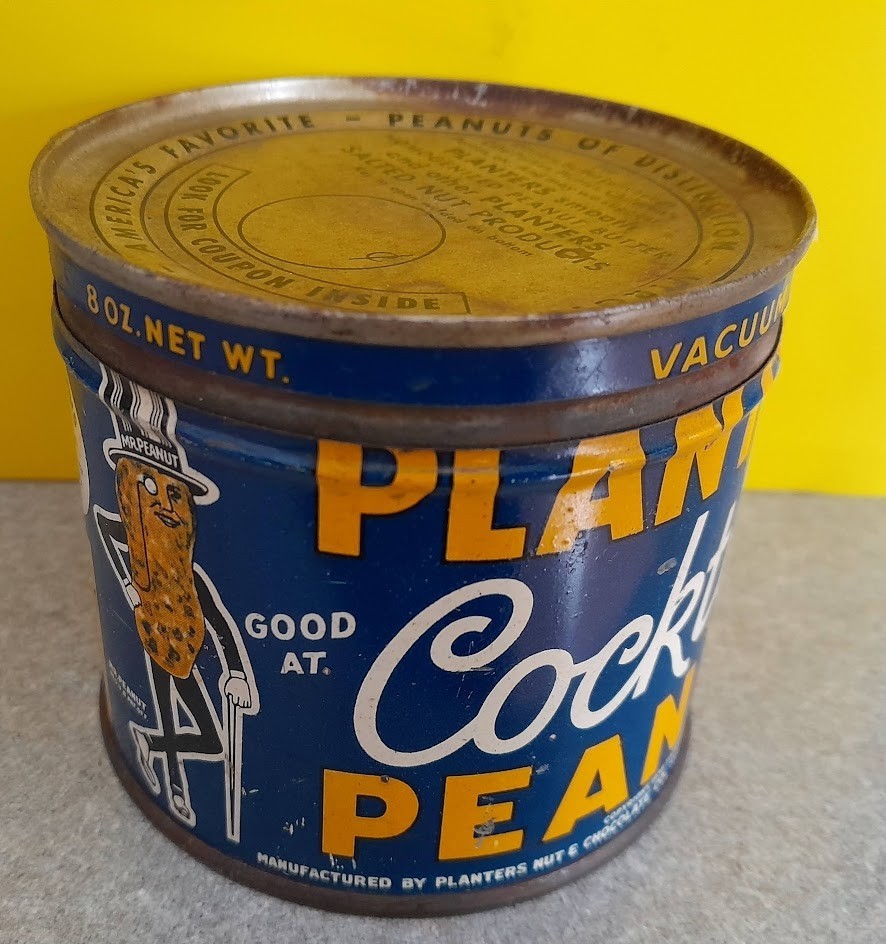 Vintage 1938 Planters Cocktail Salted Peanuts Tin Can w/ Metal Lid Mr ...