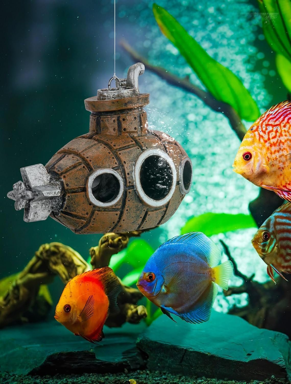 Floating Fish Tank Decoration, Little Cute Retro Submarine Aquarium ...