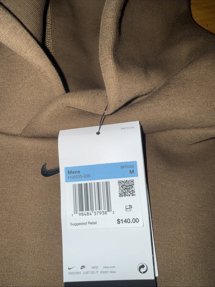 Nike Tech Hoodie Mens Brown Fleece Embroidered Swoosh Logo Oversized ...