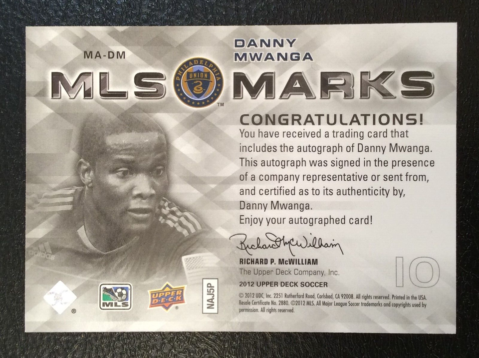 2012 UPPER DECK SOCCER DANNY MWANGA MLS MARK AUTOGRAPH 16/35 | eBay