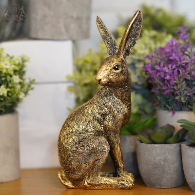 Gold Hare Home Ornament | Sitting Golden Bunny Rabbit Statue Garden ...