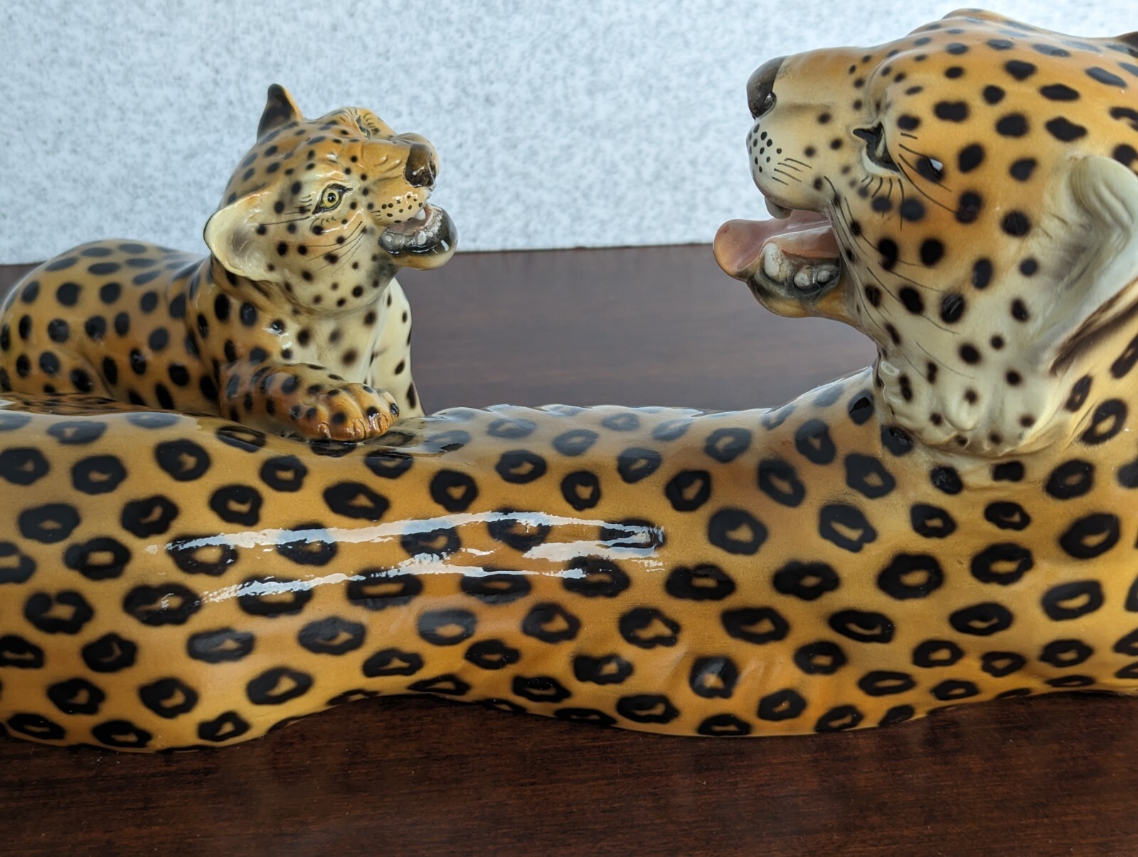 Vintage Ronzan Leopard Figurine Resting Attacking Cub Statue Made in ...