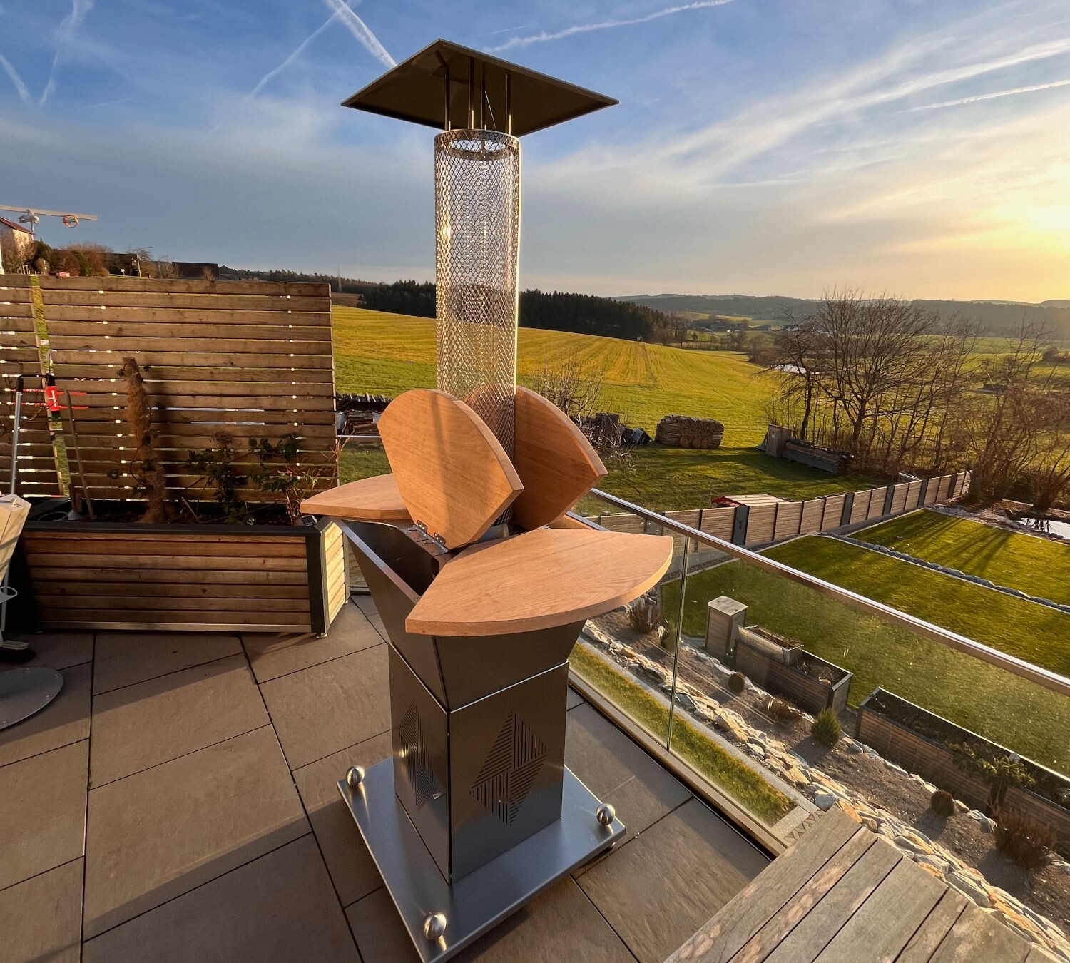 Pellet Feuerrohr Heizpilz Heizstrahler Stehtisch beheizt "Magic fire ...