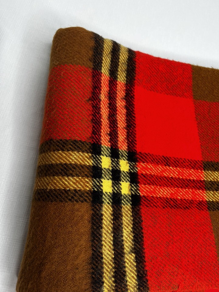 Troy Leisure Throw Blanket 52x53 Tartan Plaid Red Brown USA Soft Fringe ...