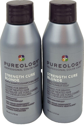 Pureology Strength Cure BLONDE Purple Shampoo & Conditioner Travel Size ...