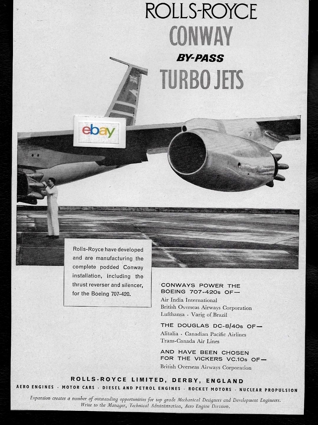B.O.A.C ROLLS ROYCE CONWAY BY PASS TURBO JET ENGINES ON BOEING 707 JETS ...