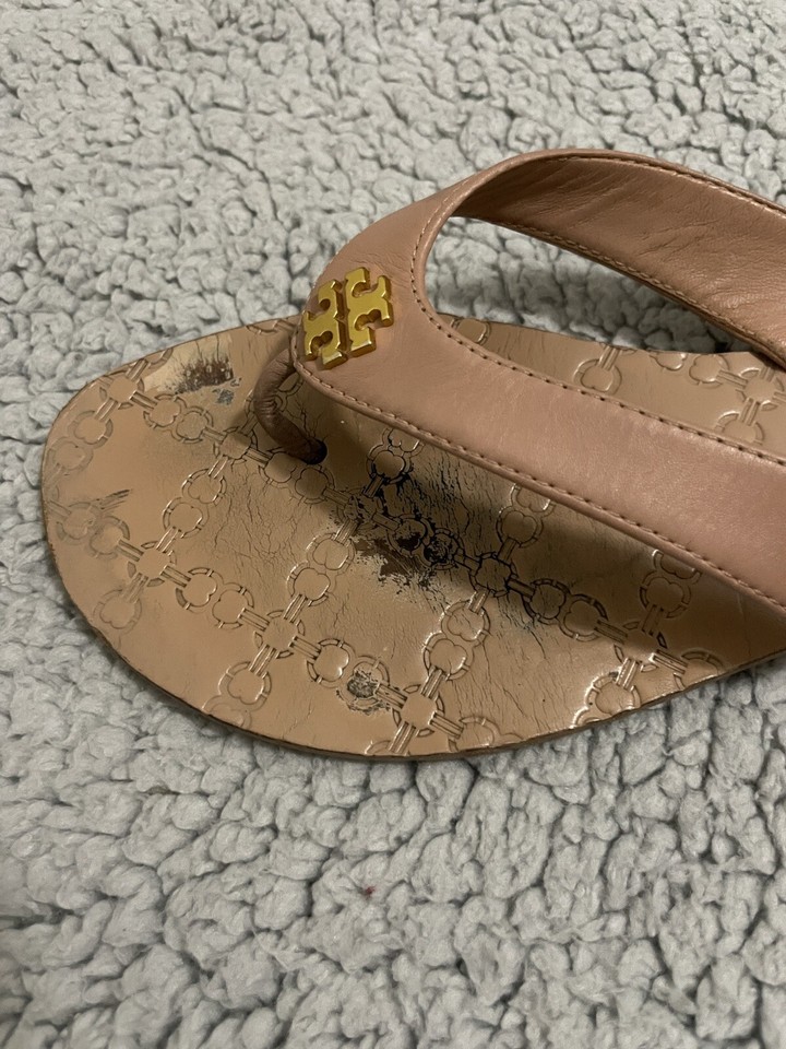 Tory Burch Monroe Women’s Size 9 M Light Makeup Blush Leather Thong ...