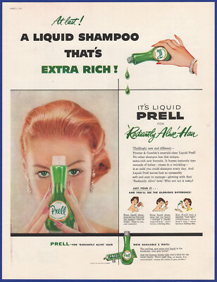 Vintage 1955 PRELL Liquid Shampoo Radiantly Alive Hair Salon Decor 50's ...
