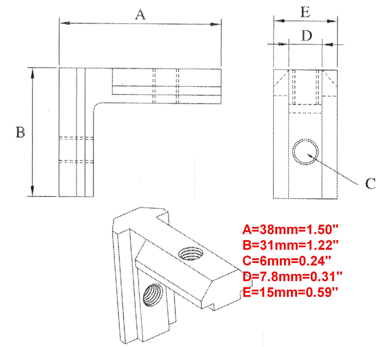 Aluminum T-slot profile 90L deg inside corner connector 30x30-8mm, 8 ...