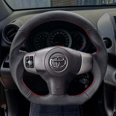 FIT TOYOTA RAV4 2006-2012 Black Genuine leather steering wheel RED ...