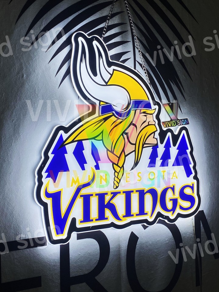 Minnesota Vikings Man Cave 3D LED 16"x16" Neon Sign Light Lamp Home ...