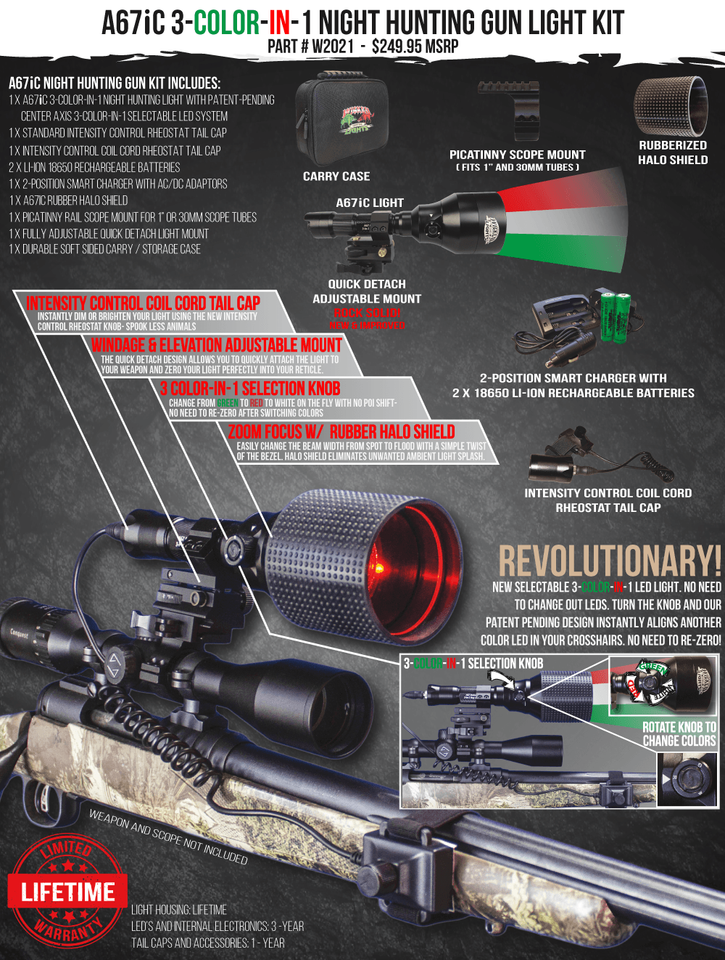 Wicked Lights A67iC 3-Color-In-1 Night Hunting Gun Light Kit coyote ...
