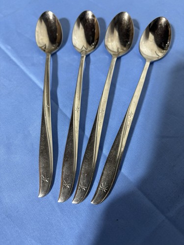 4 Oneida Community Stainless TWIN STAR Iced Tea Spoons Vintage Atomic ...