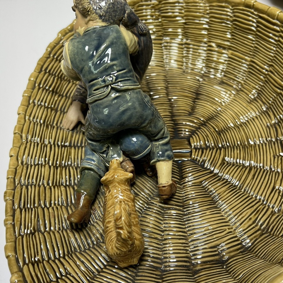 Brothers Urbach Majolica Girls Playing Boys Fighting Figures in Pottery ...