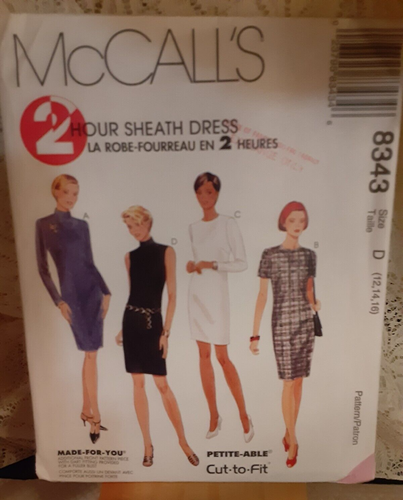 McCalls 8343 Pattern 2 Hour Sheath Dress Uncut Size D 12,14,16 | eBay