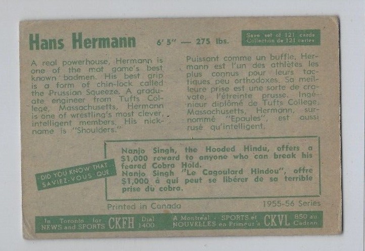 1955 PARKHURST # 5 HANS HERMANN WRESTLING NICE CARD | eBay