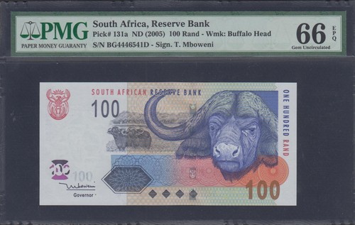 SOUTH AFRICA 100 RAND 2005 P 131a BUFFALO HEAD PMG 66 EPQ | eBay