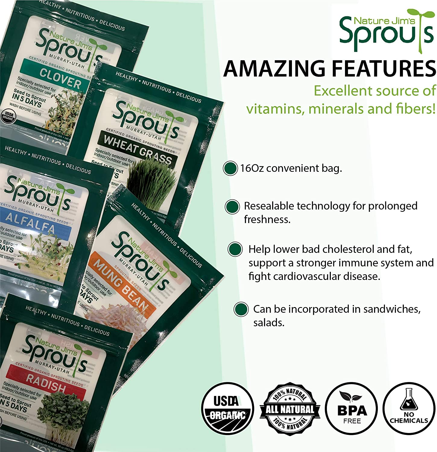 Organic Sprout Mix Seeds - Salad Growing Kit - Non-GMO Microgreens ...