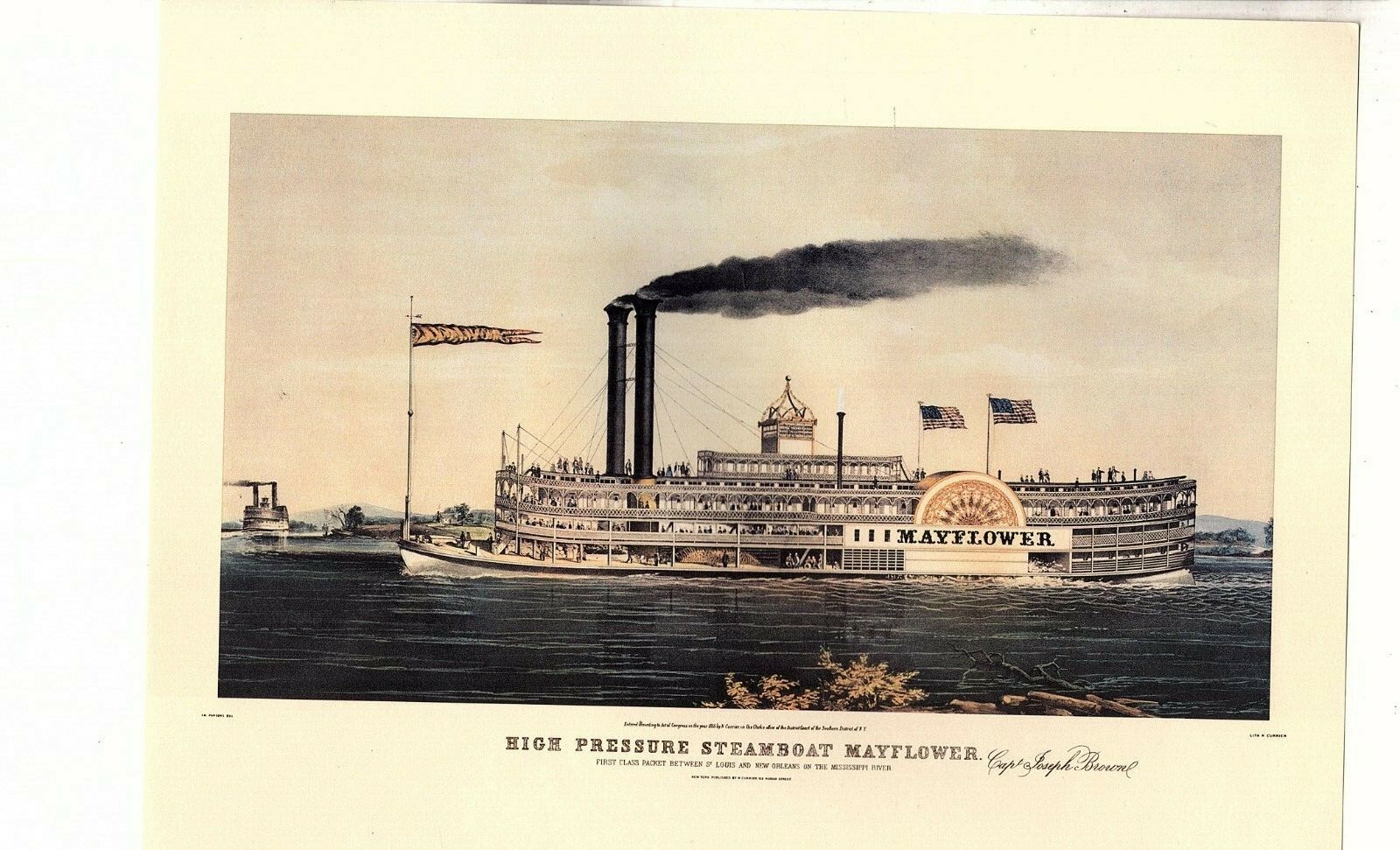 Currier & Ives Steamboat Prints Midnight Race Mayflower Columbia Drew ...