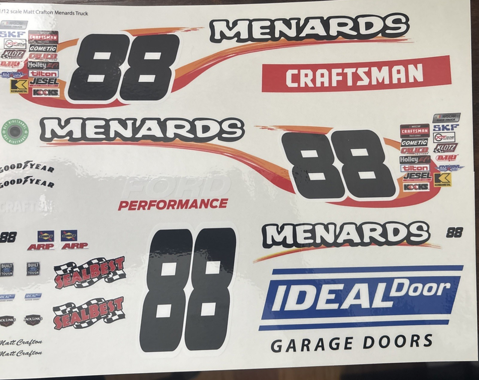 1/12 Scale Matt Crafton Menards Craftsman Series RC Clear Vinyl Sticker ...