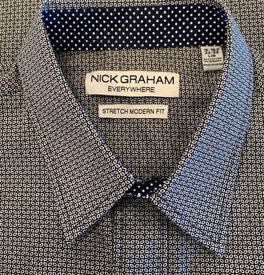 Nick Graham Everywhere Men’s Blue Stretch Modern Fit Flip Cuff L/S ...