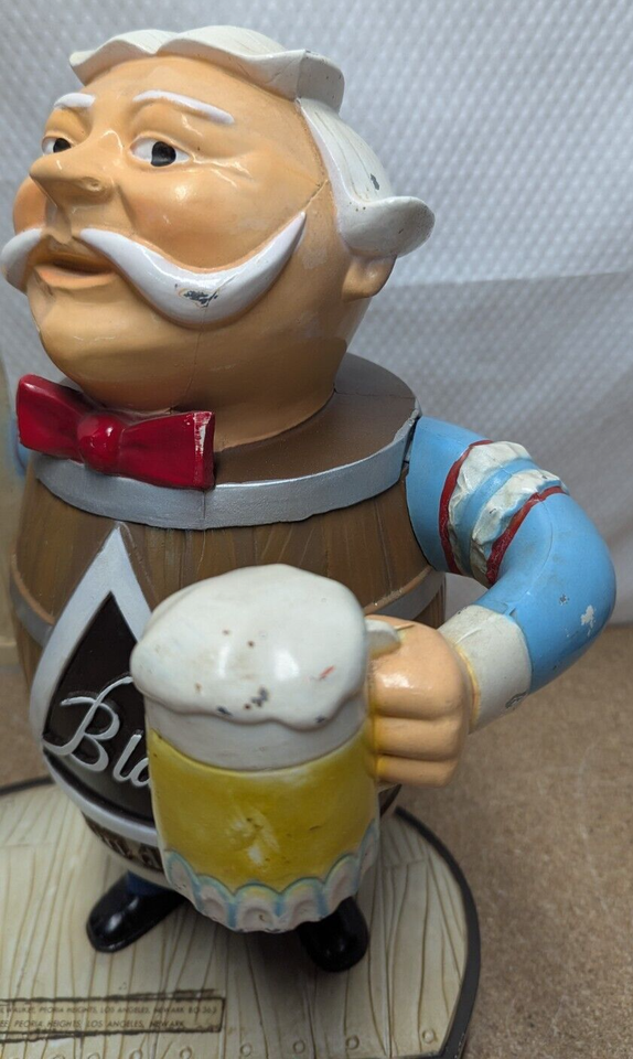 Vtg Blatz Beer on Draft Barrel Man Statue with Mug Cast Metal Sign 15 3 ...
