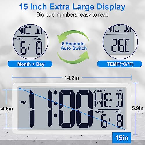 Bluetooth Time Sync Digital Wall Clock Battery Operated with Backlight ...