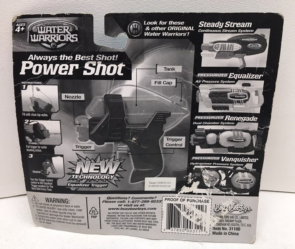 Water Warriors Power Shot Water Gun Original Blue Buzz Bee Toys 31100 ...
