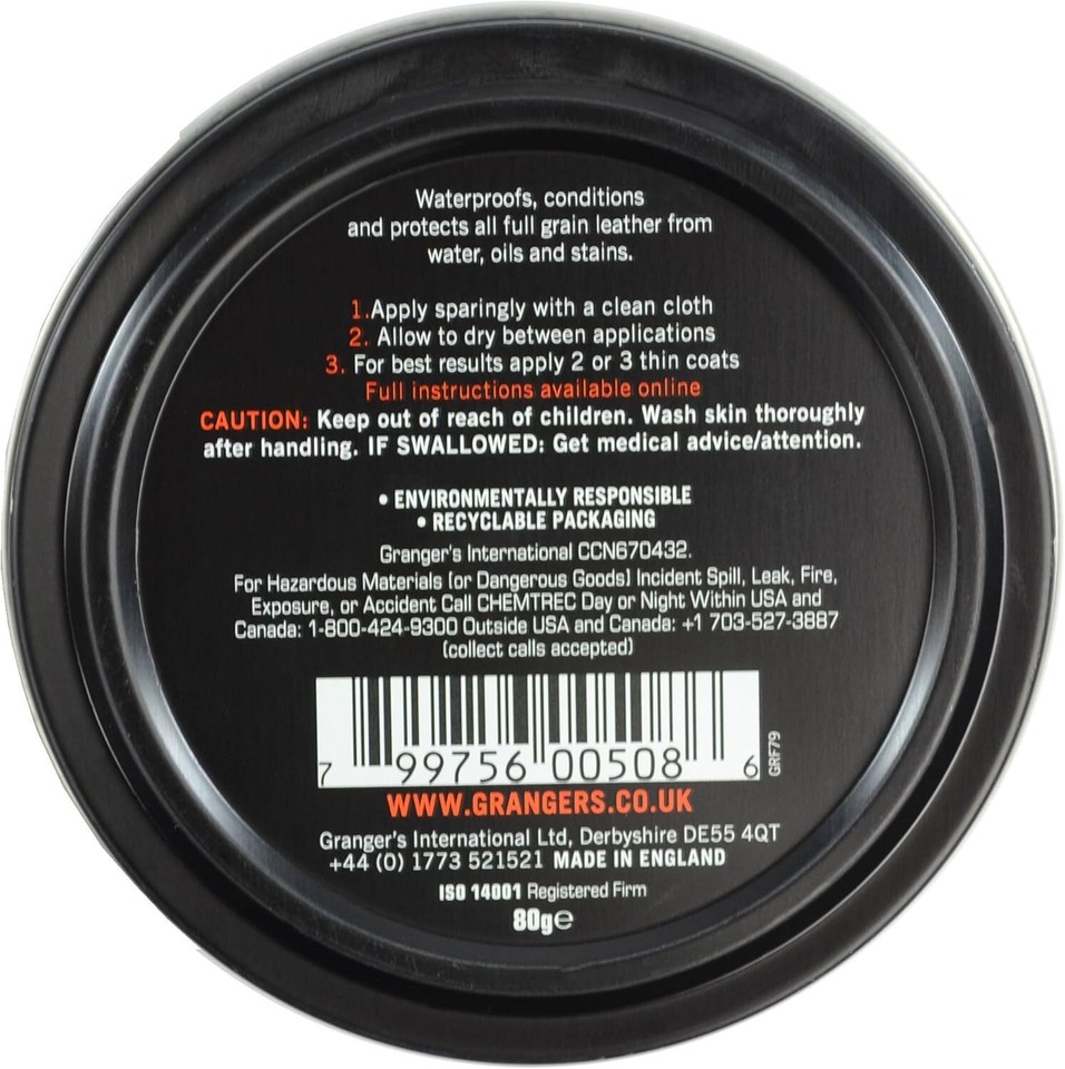 Grangers G-Wax 80g Leather Shoe/Boot Waterproofer Proofer Beeswax ...