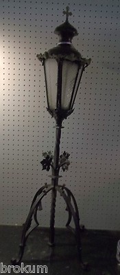 Iron Funeral Candle Lamp with Etched Glass on an Iron Stand | eBay