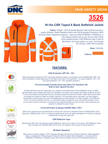 DNC Mens Hi Vis CSR Taped X Back Softshell Workwear Safety Jacket 3526 ...