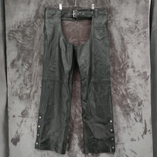 XElement Motorcycle Riding Chaps Black Leather Mens Size 38 Adjustable ...