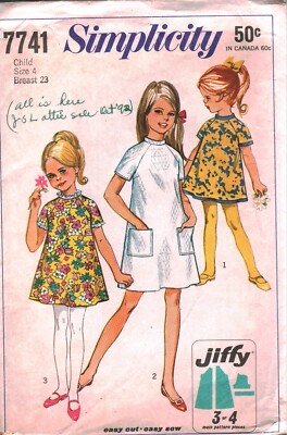 7741 Vintage Simplicity Sewing Pattern Girls 1960s Jiffy Dress School ...