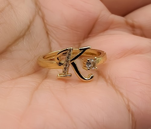 Gold Plated Adjustable Initial Letter "K" Ring Jewelry Oro Letra ...