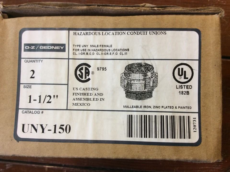 O-Z Gedney Hazardous Location Conduit Unions UNY-150 1-1/2" | eBay