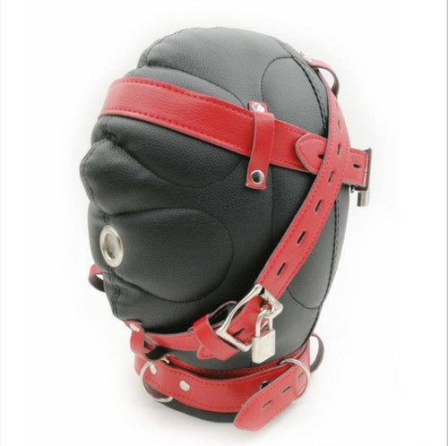 Lockable Soft Leather Bondage Hood Sensory Deprivation Mask Hood ...