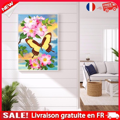 Pink Wild Rose Butterfly 5D DIY Diamonds Painting Kits Full Round Drill ...