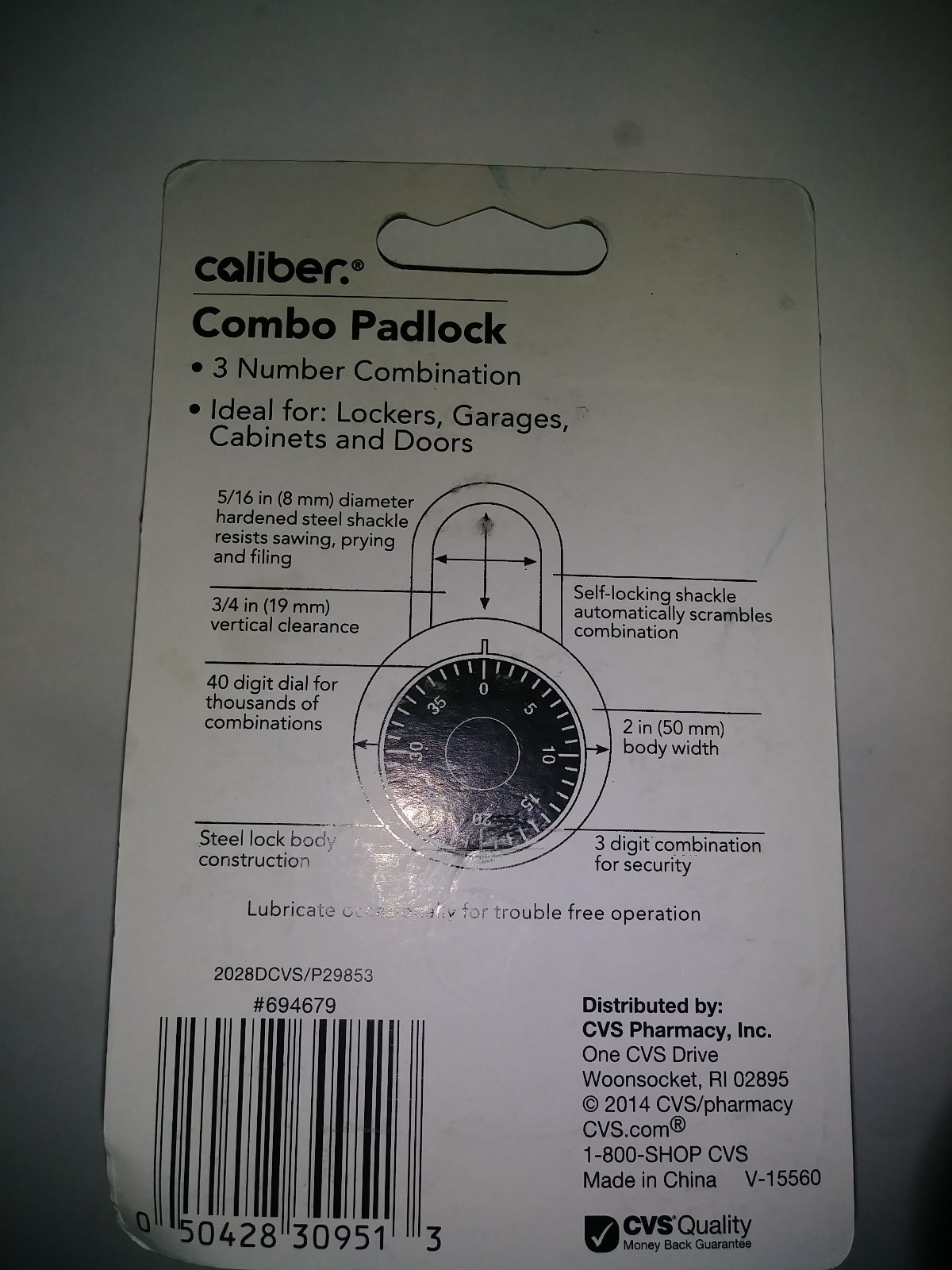 CALIBER COMBO PADLOCK 3 NUMBER COMBINATION PAD LOCK 2 in (50 mm) | eBay