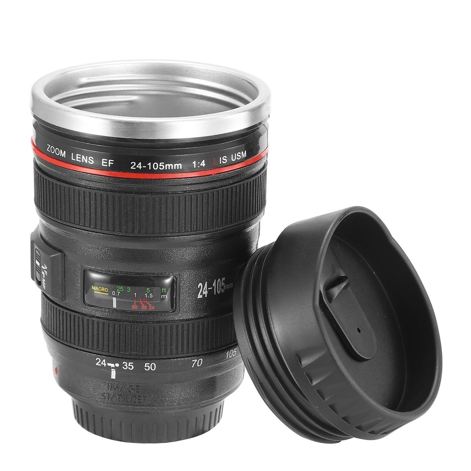 Camera Lens Coffee Mug Cup 24-105 Travel Stainless Steel Leakproof Lid ...