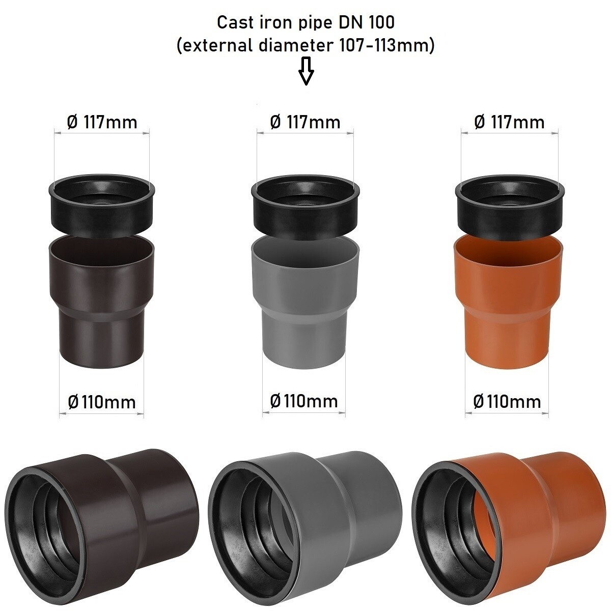 Connector Cast Iron Pipe-Plastic Pipe 50mm 75mm 110mm 160mm Adaptor ...