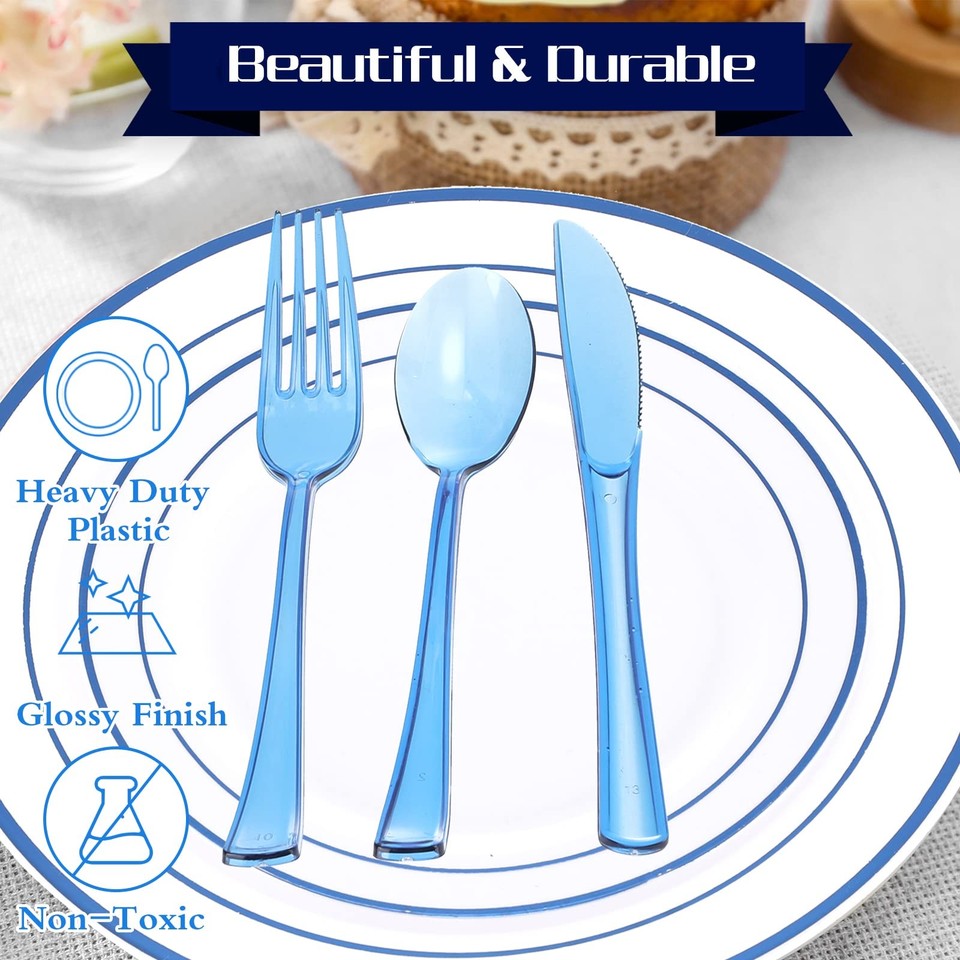 300 Pcs Plastic Plates Set, Clear Disposable Plates for 50 Guests ...