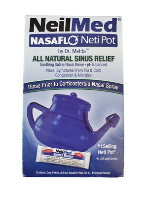 NeilMed NasaFlo Neti Pot w One Premixed Packet All Natiral Sinus Relief ...
