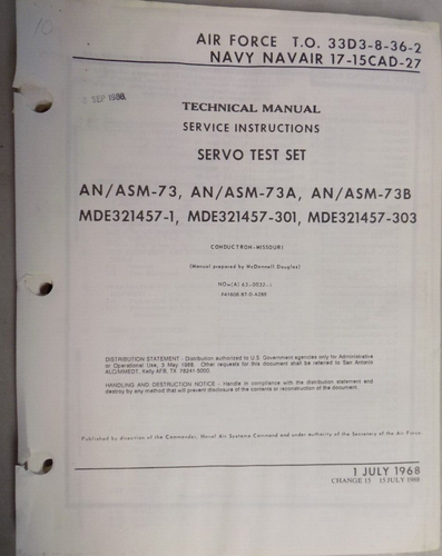 Servo Test Set AN/ASM-73 Service Instructions Technical Order Changes ...